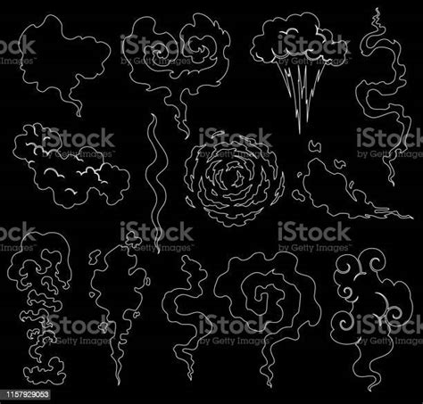 만화 연기와 먼지 구름입니다 만화 퍼프 와 스팀 벡터 세트입니다 코믹 화이트 악취 향기 또는 냄새 일러스트 개체 그룹에 대한