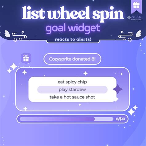 Wheel Spin Goal Widget Roulette Spin Customizable Colors Cute Chat