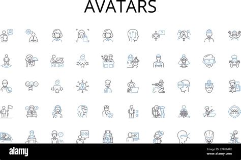 Avatars Line Icons Collection Strategy Branding Data Analytics