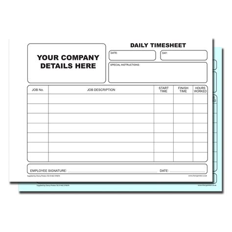 Ncr Custom Daily Timesheet Duplicate Book A5 4 Book Pack Cherry