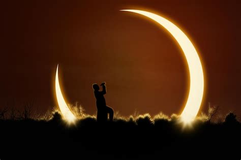 Premium Photo Man Using Binoculars To Watch Solar Eclipse