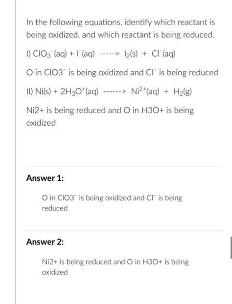 solved in the following equations identify which reactant
