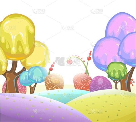糖果的背景。卡通可爱的土地。果冻，冰淇淋和焦糖。巧克力。可爱的儿童童话景观。孤立的奇妙的插图。向量