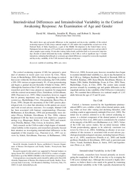 Pdf Interindividual Differences And Intraindividual Variability In The Cortisol Awakening
