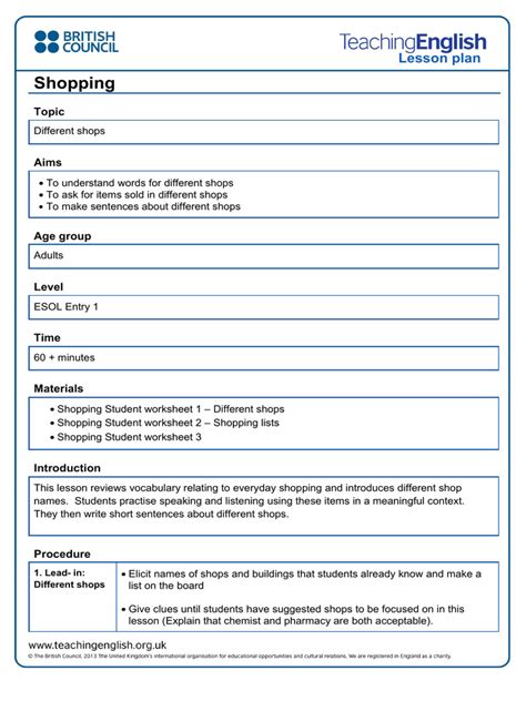 Microsoft Word Shopping Lesson Plan Pdf Vocabulary Second Language