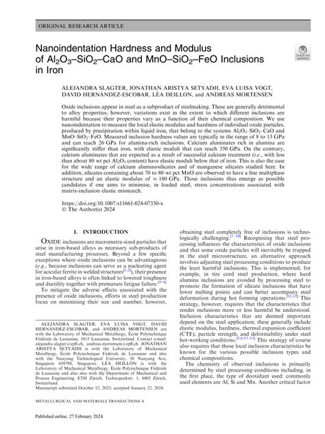 Pdf Nanoindentation Hardness And Modulus Of Al2o3sio2cao And Mno