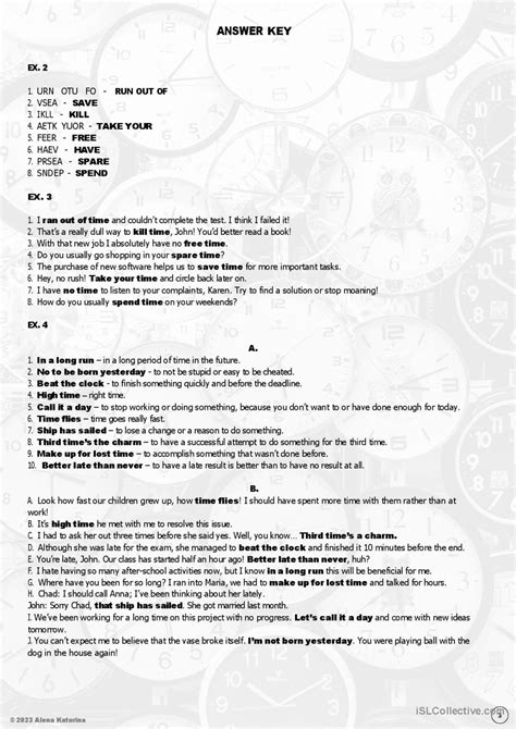 Time Collocations And Idioms General English Esl Worksheets Pdf And Doc