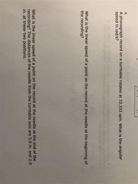 Solved 4 A Phonograph Record On A Turntable Rotates At