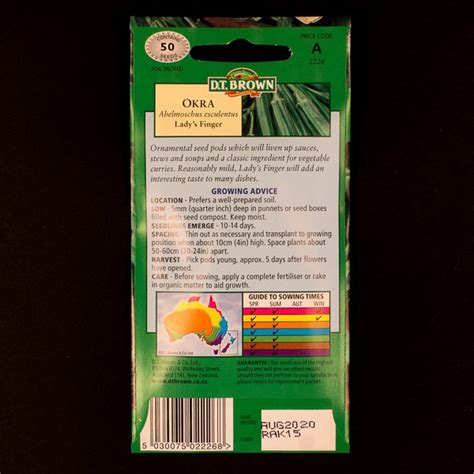 Okra Lady S Finger Seeds D T Brown Vegetable Seeds Watkins Vegetable Seeds Easy Grow Ltd