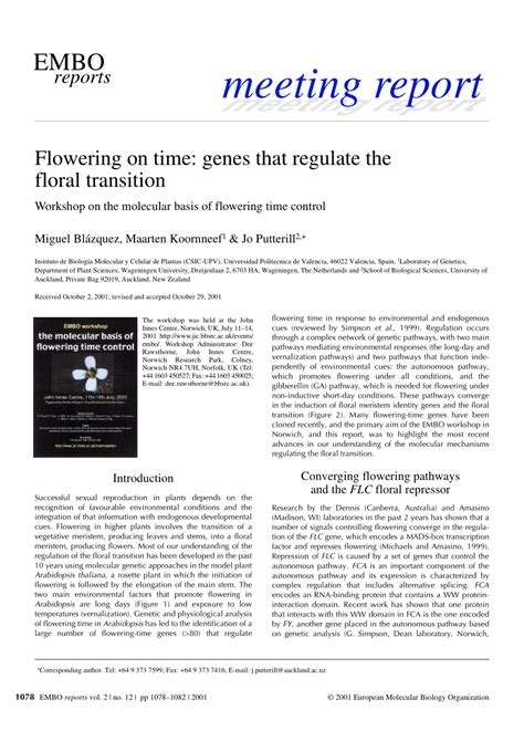 Pdf Flowering On Time Genes That Regulate The Floral Transition