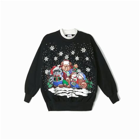 90s Vintage Christmas Sweater Black Tacky Holiday Sweatshirt Etsy