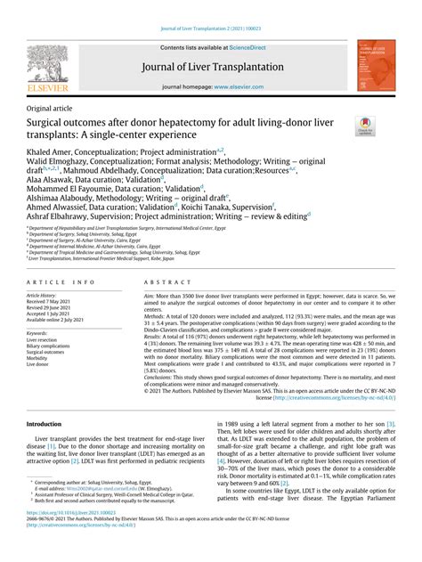 Pdf Surgical Outcomes After Donor Hepatectomy For Adult Living Donor