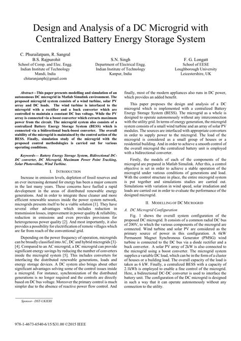 PDF Design And Analysis Of A DC Microgrid With Centralized Battery Energy Storage System