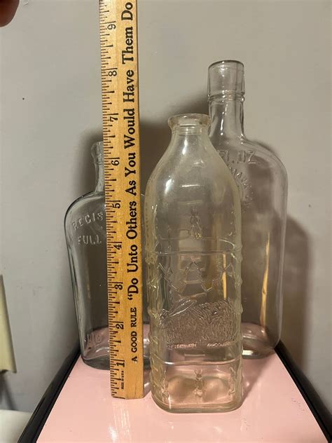 Antique Vintage Glass Bottles 3 Apothecary Medicine Jars Bunny Pint