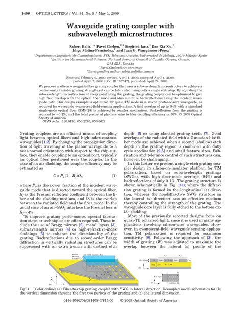 Pdf Waveguide Grating Coupler With Subwavelength Microstructures