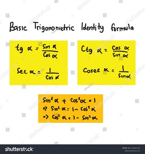 Basic Trigonometric Identities Formula Tangent Equal Stock Vector