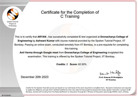 Aryan Bhardwaj On Linkedin Spoken Tutorial Project At Iit Bombay Certificate For The