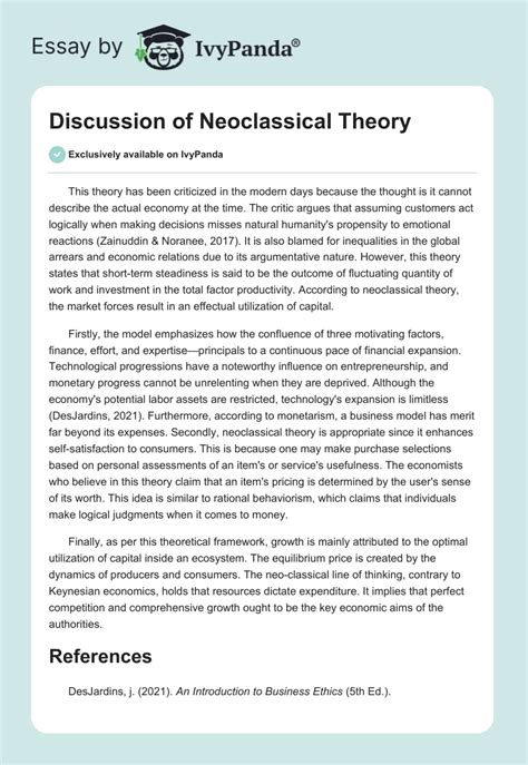 Discussion Of Neoclassical Theory 300 Words Essay Example