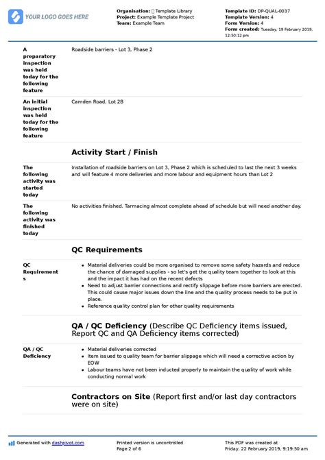 Qa Qc Report Template And Sample With Customisable Format With Software