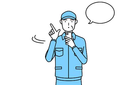 모자를 쓰고 작업복을 입은 노인이 스마트폰을 조작하고 있다 검사 보기에 대한 스톡 벡터 아트 및 기타 이미지 검사 보기