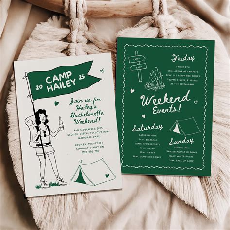 Camp Bachelorette Itinerary Template Girls Trip Last Trail Before The Veil Editable