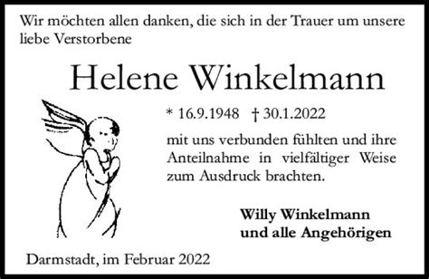 Traueranzeigen Von Helene Winkelmann Vrm Trauer De