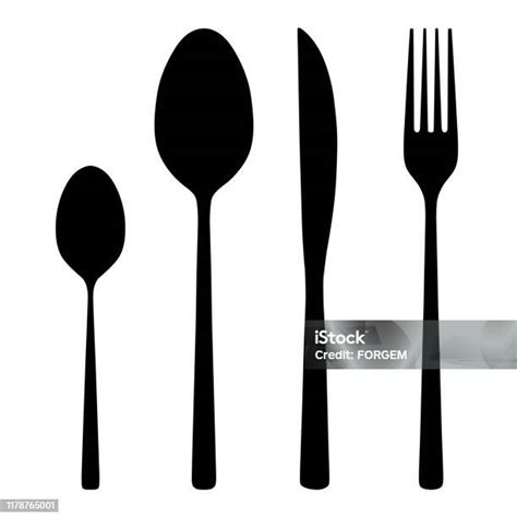 칼 실루엣의 현실적인 그림 칼과 숟가락 포크 흰색 배경에 고립 벡터 강철에 대한 스톡 벡터 아트 및 기타 이미지 강철 개체 그룹 검은색 Istock