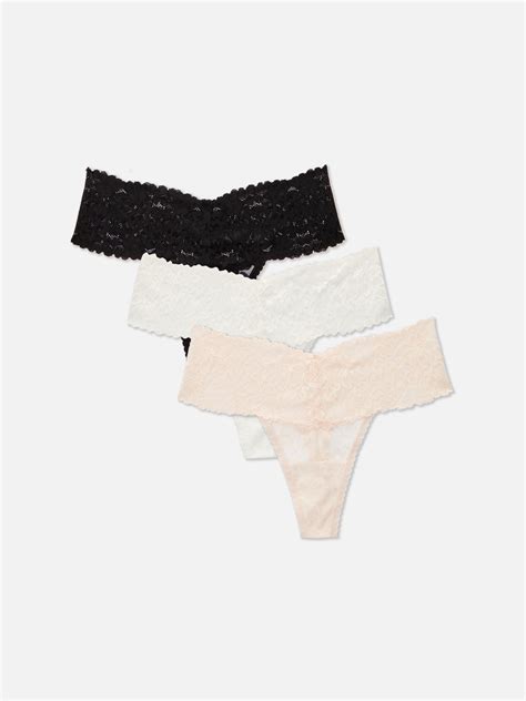 Womens Blackwhite 3pk Lacy Deep Waistband Thongs Penneys