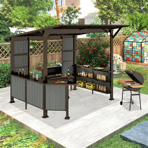 Domi 9x10 Ft Hardtop Grill Gazebo Metal Bbq Gazebo With Shelves And