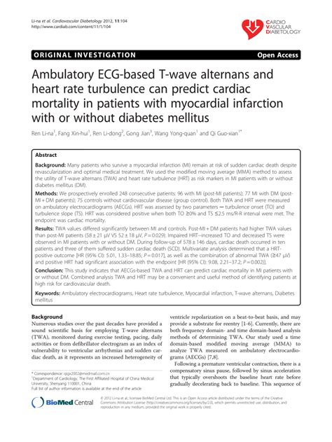 Pdf Ambulatory Ecg Based T Wave Alternans And Heart Rate Turbulence Can Predict Cardiac