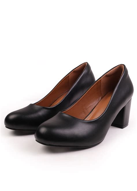 Wheres That From Black Pu Melrose Block Heel Court Shoes Matalan