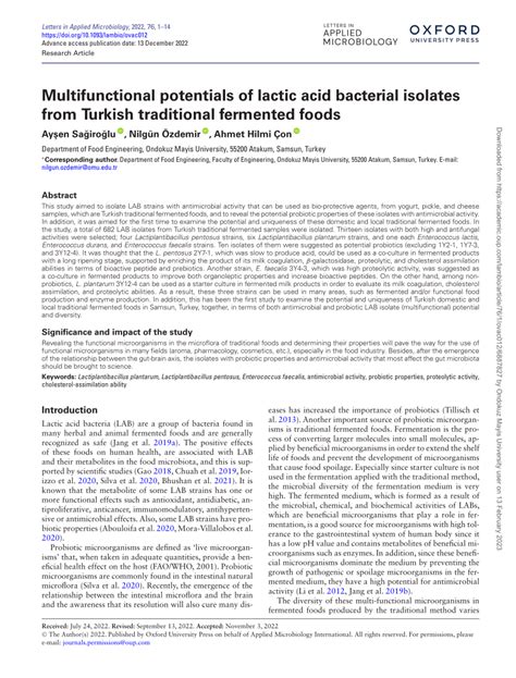Pdf Multifunctional Potentials Of Lactic Acid Bacterial Isolates From