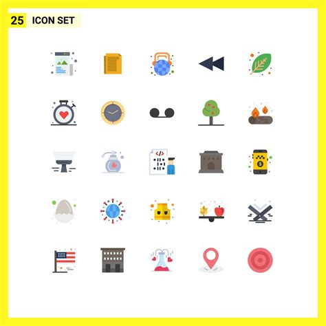 Mobile Interface Flat Color Set Of 25 Pictograms Of Green Rewind Paper Backward World Editable