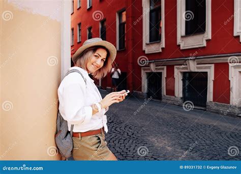 tourist using navigation app on the mobile phone travel concept stock