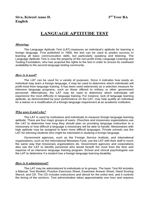 Language Aptitude Test Pdf Word Grammar