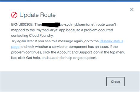 ibm cloud bluemix dashboard unable to update route bxnui0030e