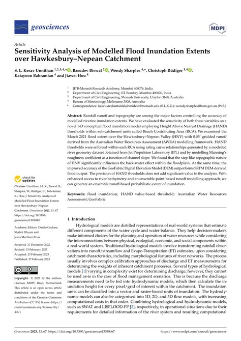Pdf Sensitivity Analysis Of Modelled Flood Inundation Extents Over Hawkesbury Nepean Catchment