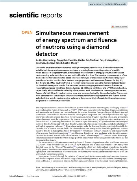 Pdf Simultaneous Measurement Of Energy Spectrum And Fluence Of Neutrons Using A Diamond Detector