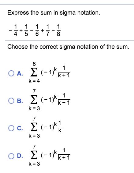 solved express the sum in sigma notation 1 1 4 5 1 6 1 7 1