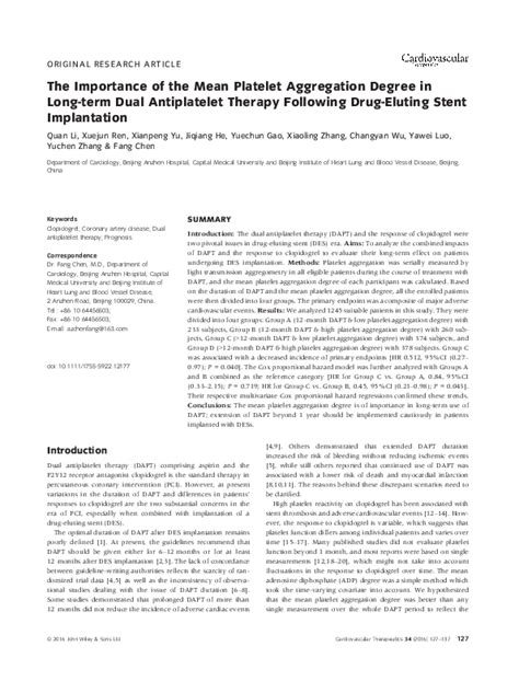 Pdf Mean Platelet Aggregation In Dapt Post Des