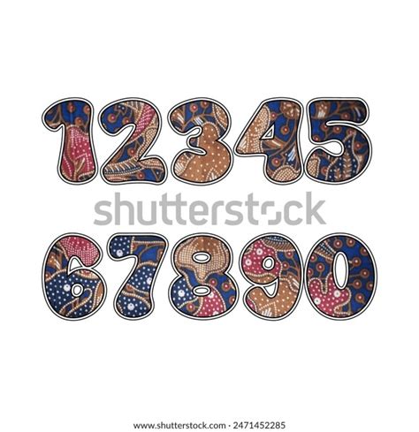 Numbers 1234567890 Original Batik Fabric Texture Stock Vector Royalty