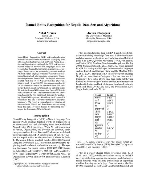 pdf named entity recognition for nepali data sets and algorithms