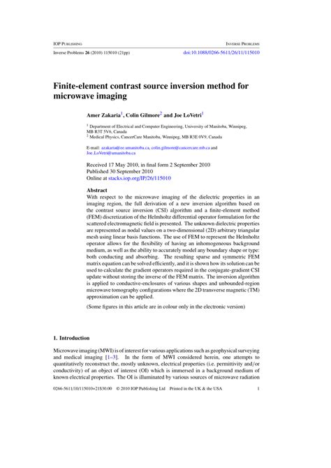 Pdf Finite Element Contrast Source Inversion Method For Microwave Imaging