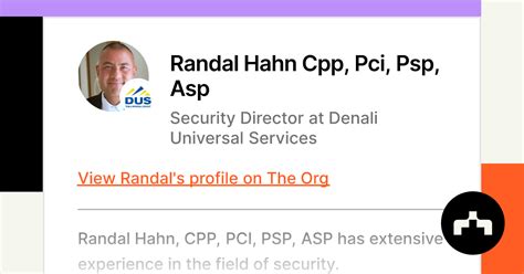 Randal Hahn Cpp Pci Psp Asp Security Director At Denali Universal