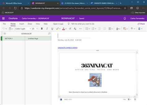Embed A Live Document In Onenote 365ninjacat