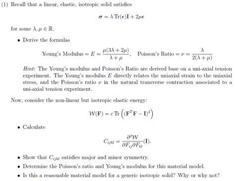 Solved 1 ﻿recall That A Linear Elastic Isotropic Solid