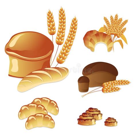 Conjunto Del Vector Pan Fresco Y Pasteles Ilustración Del Vector