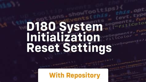 D180 System Initialization Reset Settings Youtube