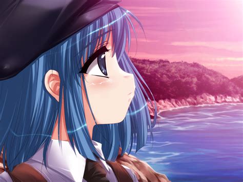 Beach Blue Eyes Blue Hairs Blush Game Cg Moero Downhill Night 2 Seifuku