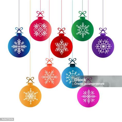 아홉 가지 세련된 교수형 크리스마스 Baubles 눈송이에 대한 스톡 벡터 아트 및 기타 이미지 눈송이 중간 부분 12월